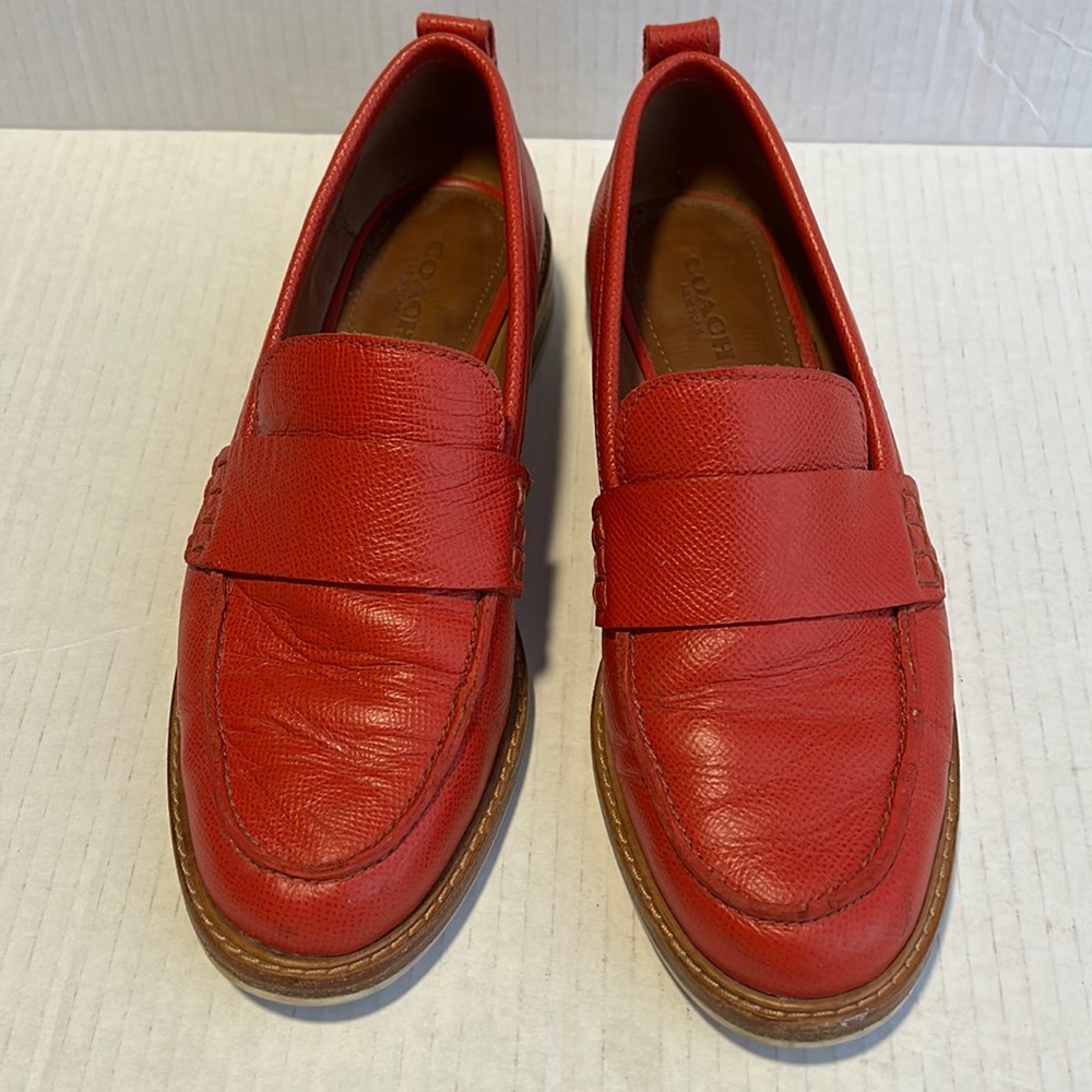 Coach Indigo Cross Grain Red Leather Loafer A9284 - Gem